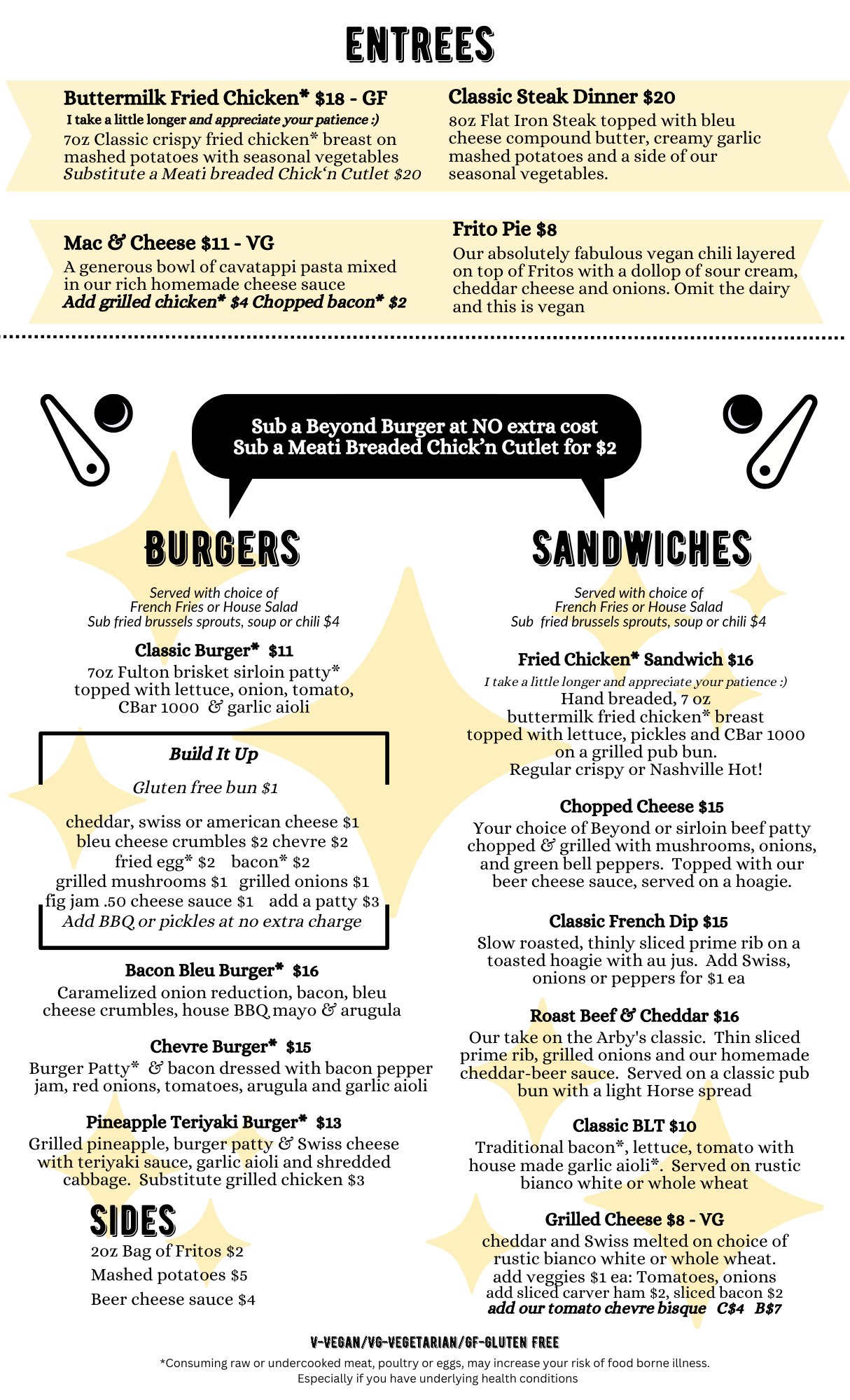 Snacks ~ Entrees ~ Burgers – CBar PDX