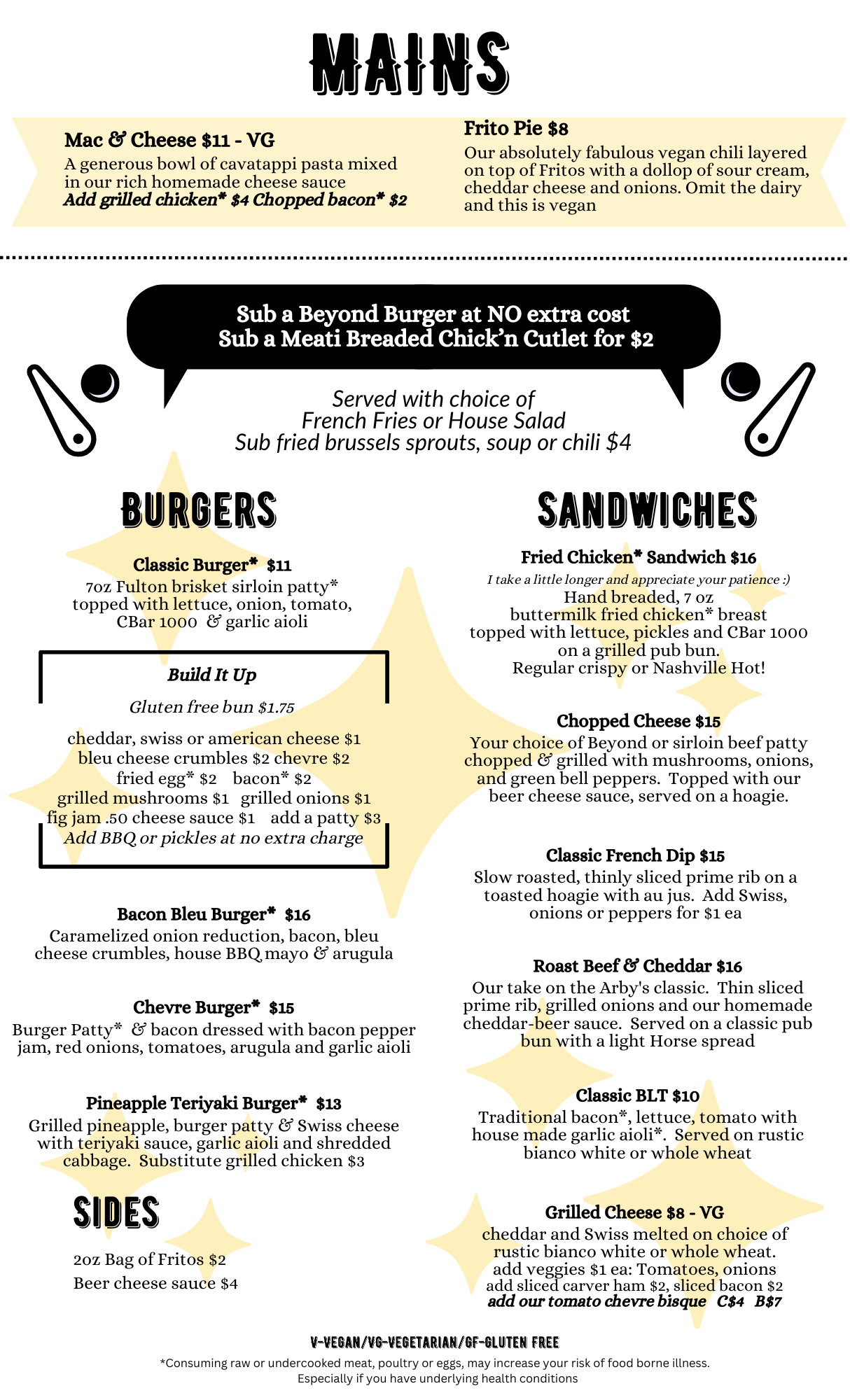 Snacks ~ Entrees ~ Burgers – CBar PDX