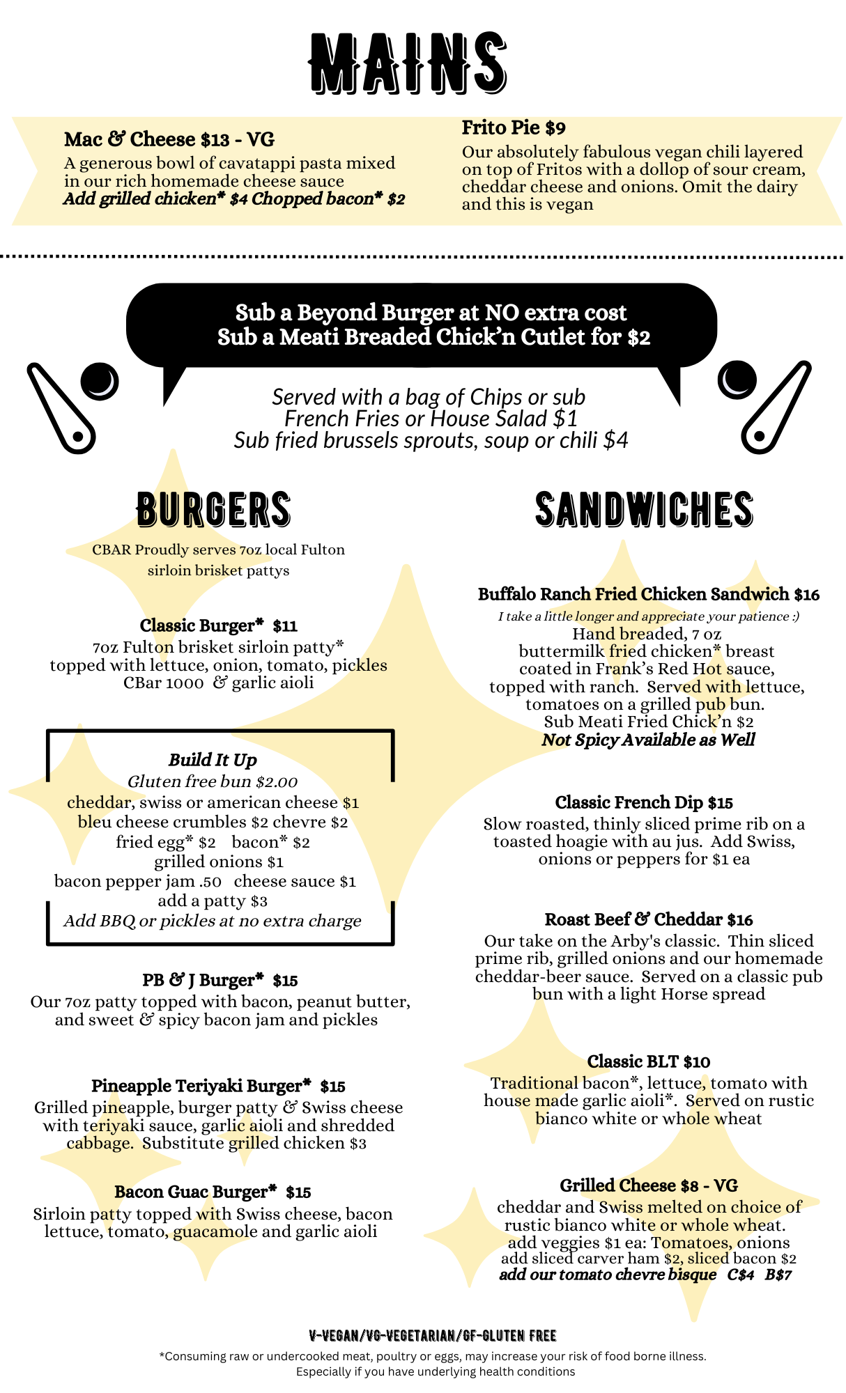 Snacks ~ Entrees ~ Burgers – CBar PDX