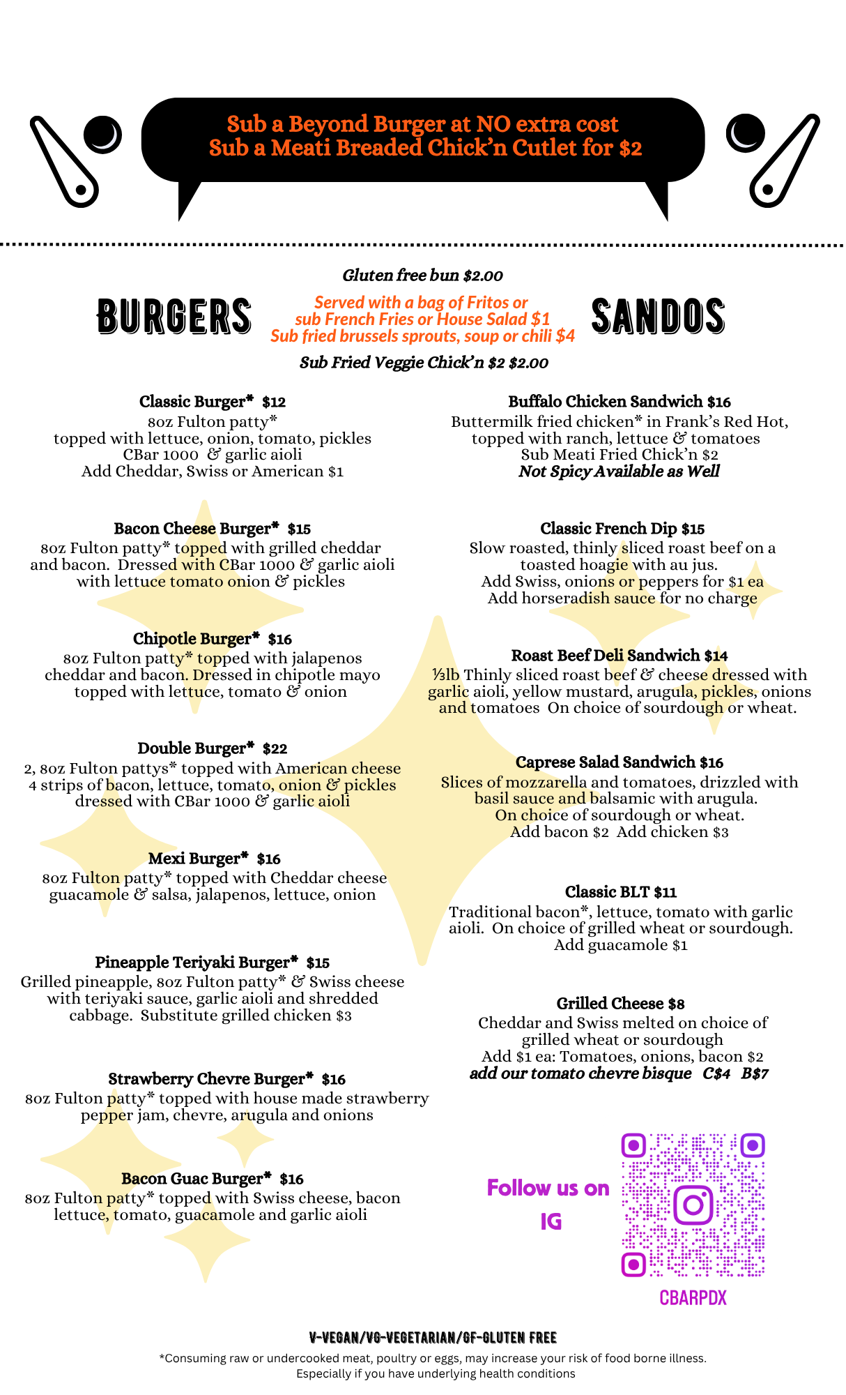 Snacks ~ Entrees ~ Burgers – CBar PDX